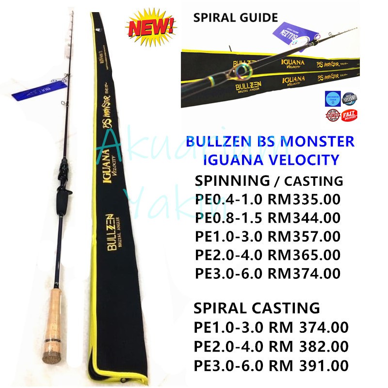 4077 BULLZEN BS MONSTER IGUANA VELOCITY SPINNING / CASTING ROD ...