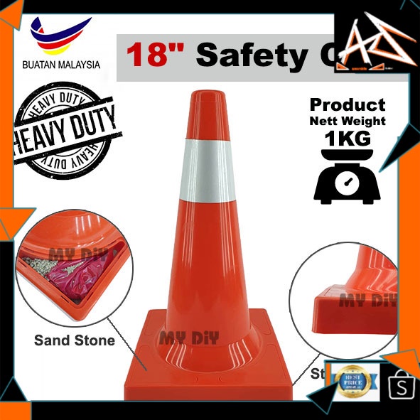 MALAYSIA UP📣 18" Safety Cone Traffic Cone Heavy Duty Strong Base Made ...