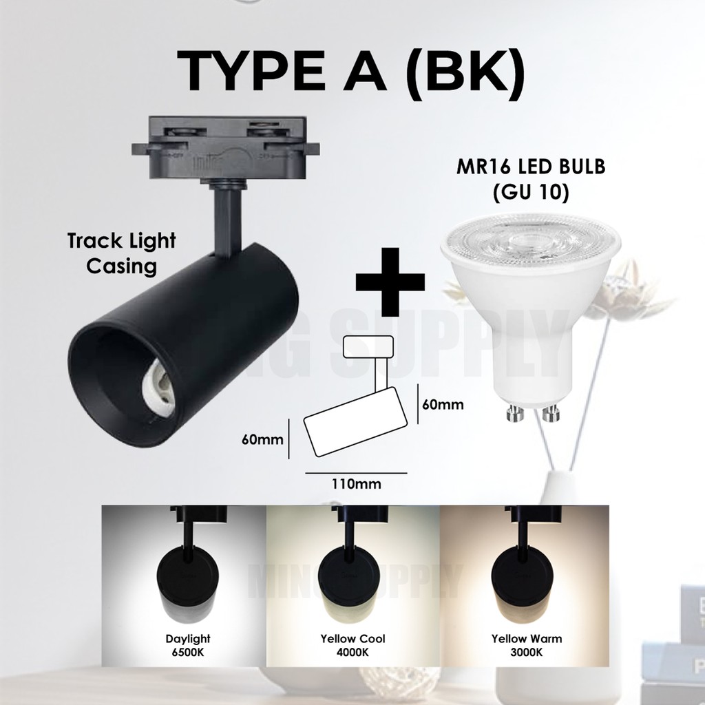 LED Track Light Casing MR16 GU10 Bulb Replaceable Spotlight Rail Bar ...
