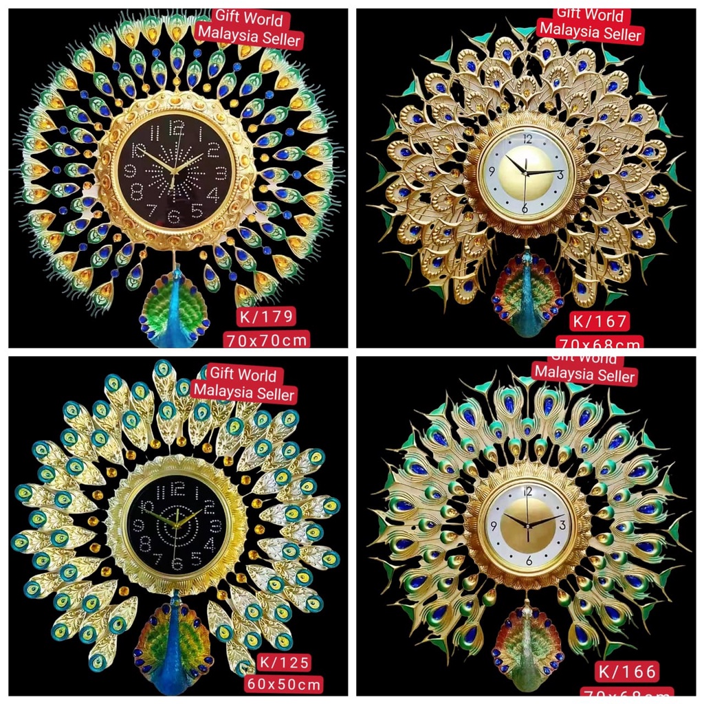 LUXURY PEACOCK IRON WALL CLOCK K-179 ** READY STOCK IN MALAYSIA (KL ...