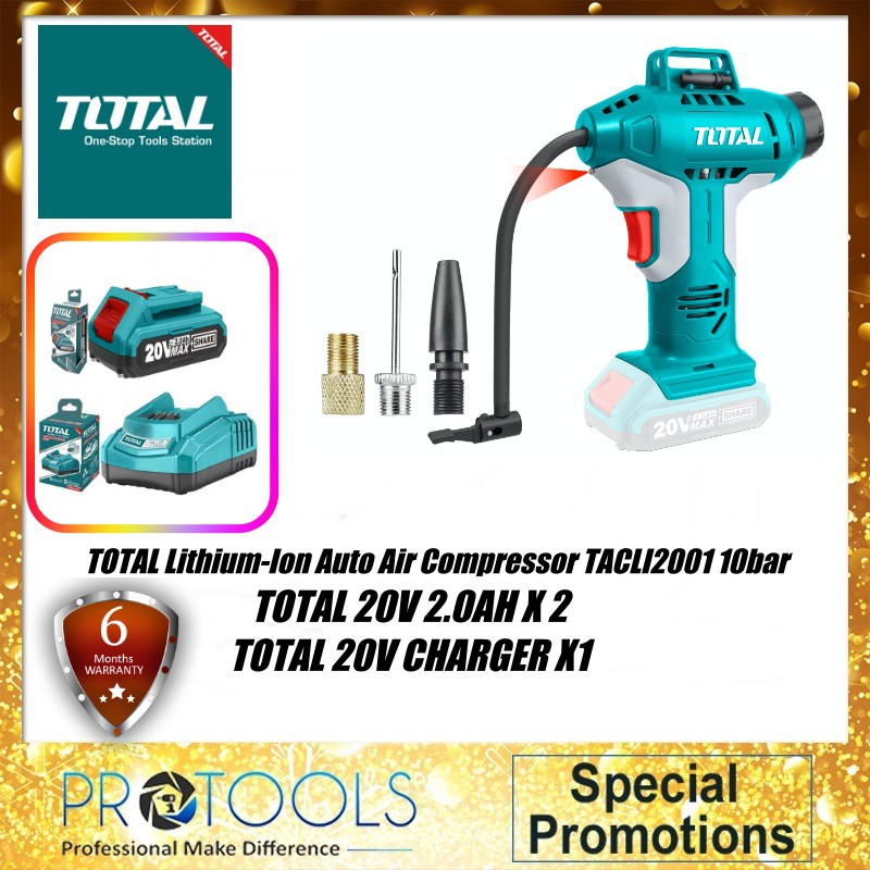 TOTAL Lithium-Ion Auto Air Compressor TACLI2001 - 6 MONTH WARRANTY ...
