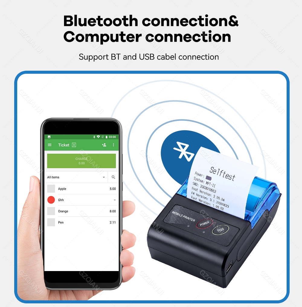 Thermal Printer 80mm / 58MM Bluetooth Receipt Printer Portable Mini Ticket Printing For ...