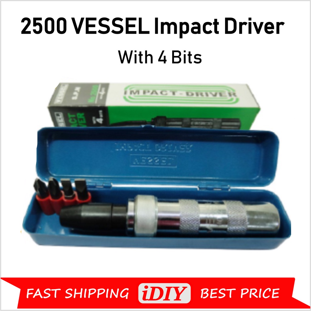 2500 VESSEL Impact Screwdriver Driver With 4 Bits / Spanar Screw Skru ...