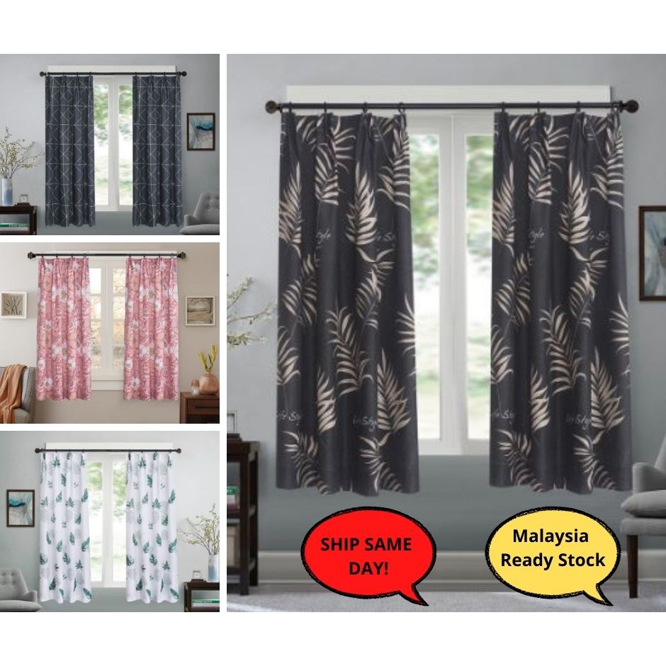 Hook Type Modern Langsir Curtain Semi Blackout Langsir Pintu Door ...