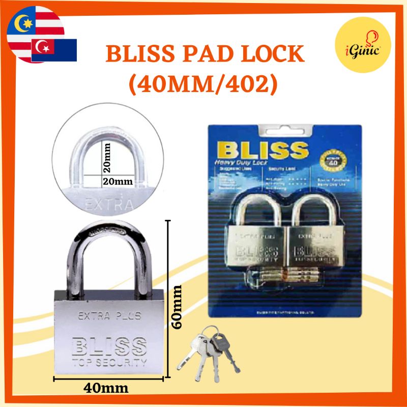 BLISS Pad Lock 40mm 50mm (4 Keys) Top Security Safety Lock *1 Key for ...