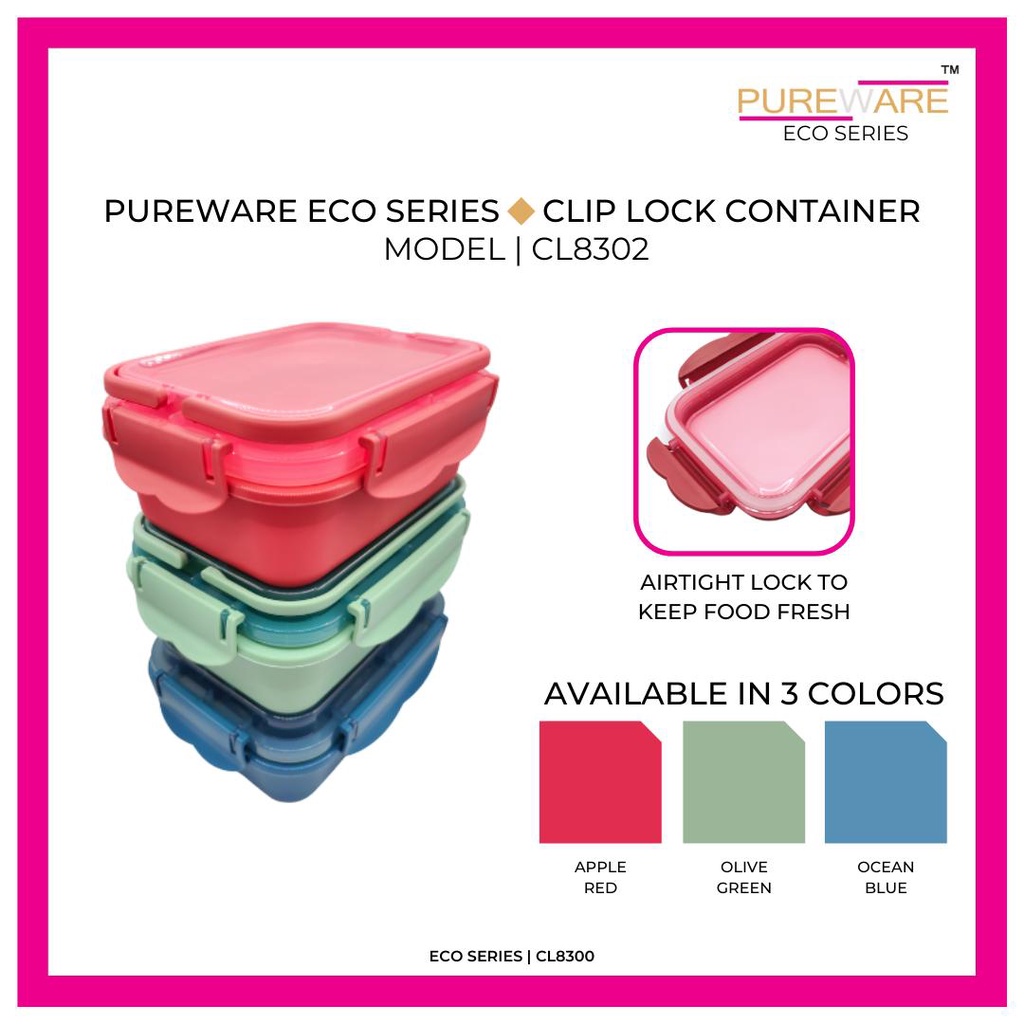 PUREWARE ECO SERIES - CLIP LOCK CONTAINER (CL8302 / 1300ML) | Shopee ...