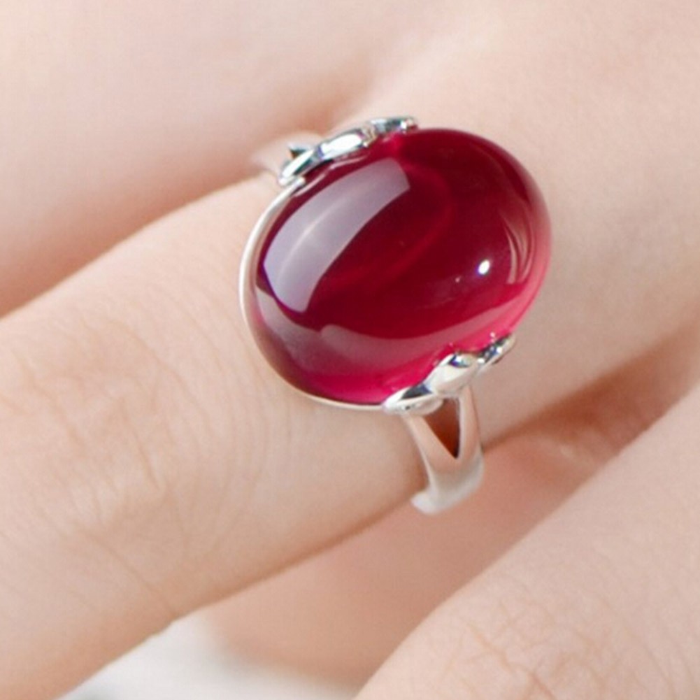New Luxury Big Red Corundum Rings for Women Gift Silver Color Wedding ...