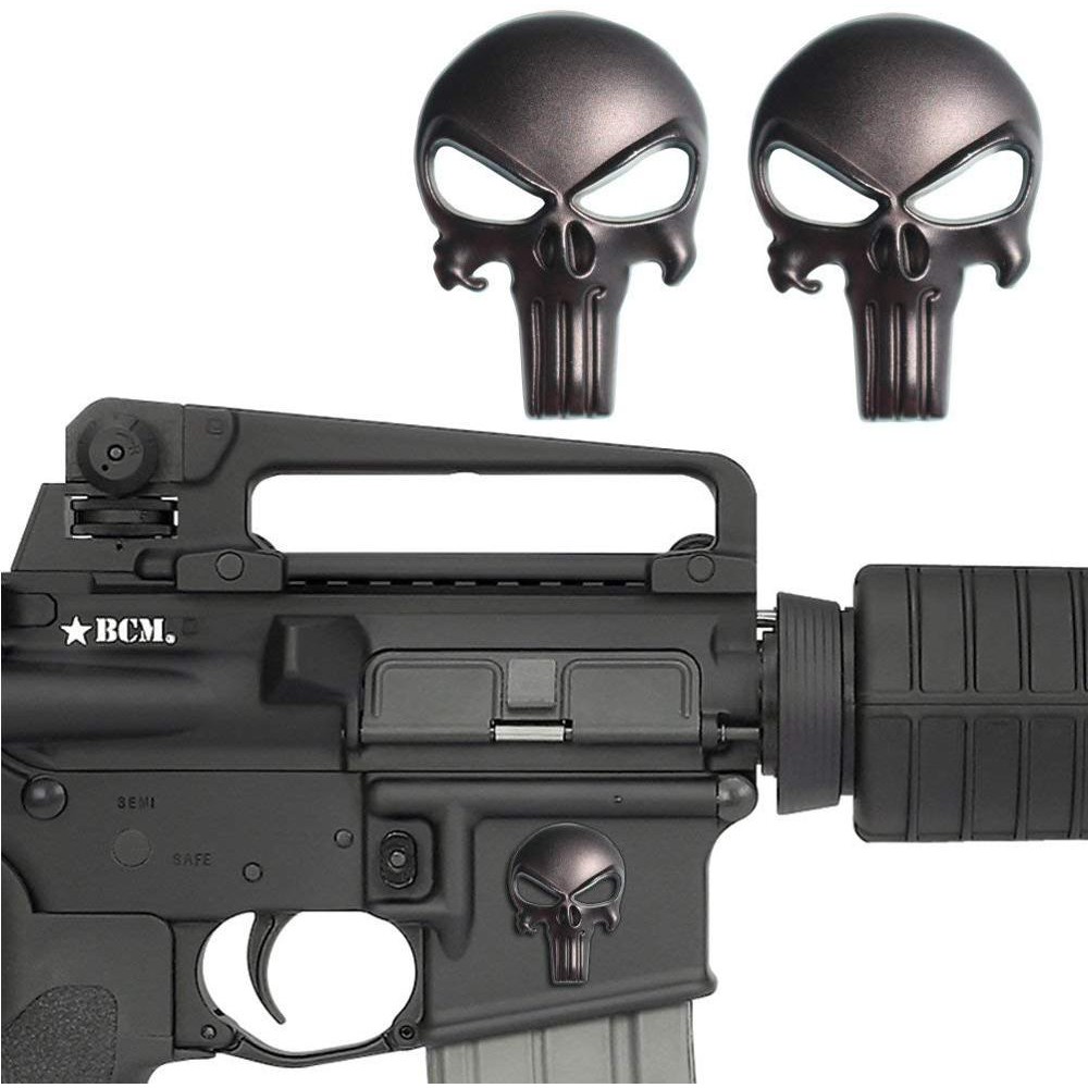 Gunmetal 3D Metal Tactical Punisher Skull Mag Well Decal Sticker for ...