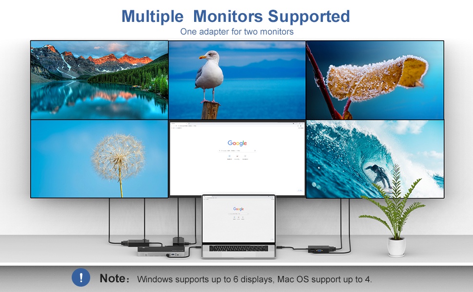 Wavlink USB3.0 Dual 2K Display Adapter, USB to HDMI VGA DVI, External ...