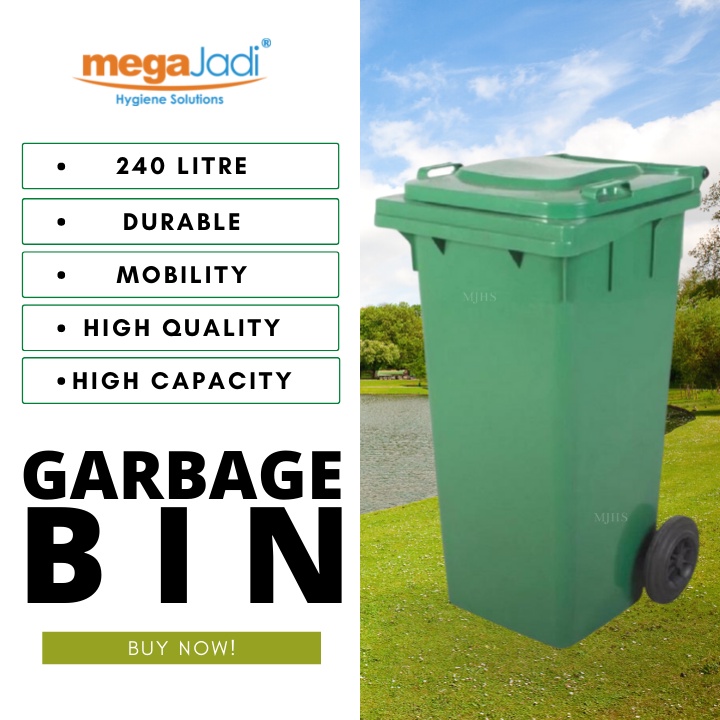 【240L】Tong Sampah Hijau Besar Beroda Serbaguna Murah Mobile Garbage Bin ...