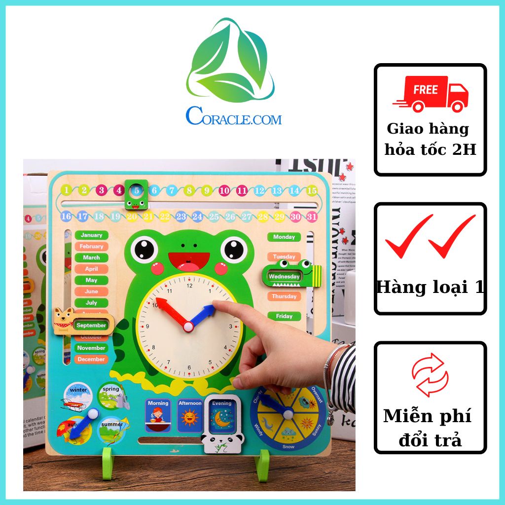 Multi-functional wooden frog clock toy helps children tell the time ...
