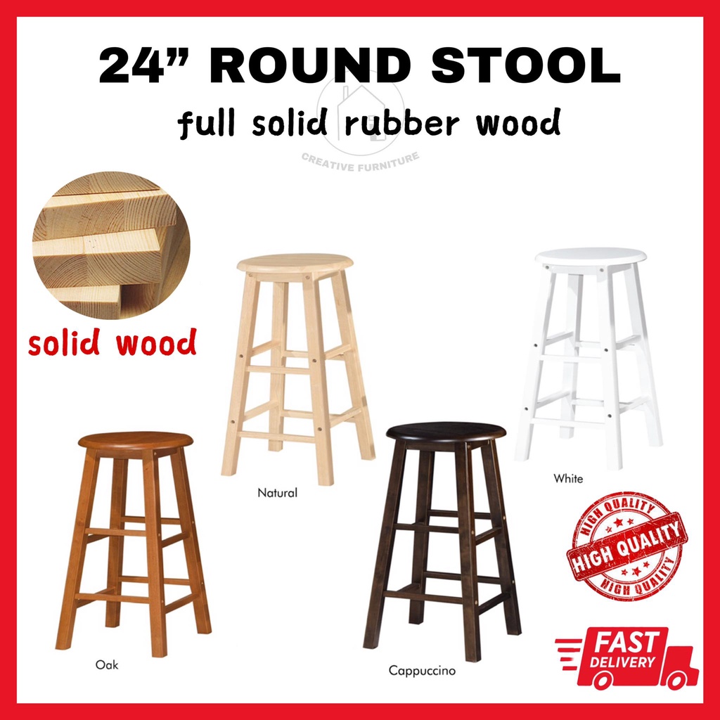 24"Full Solid Rubber Wood Stool Wooden chair Solid wood Bar Bangku ...
