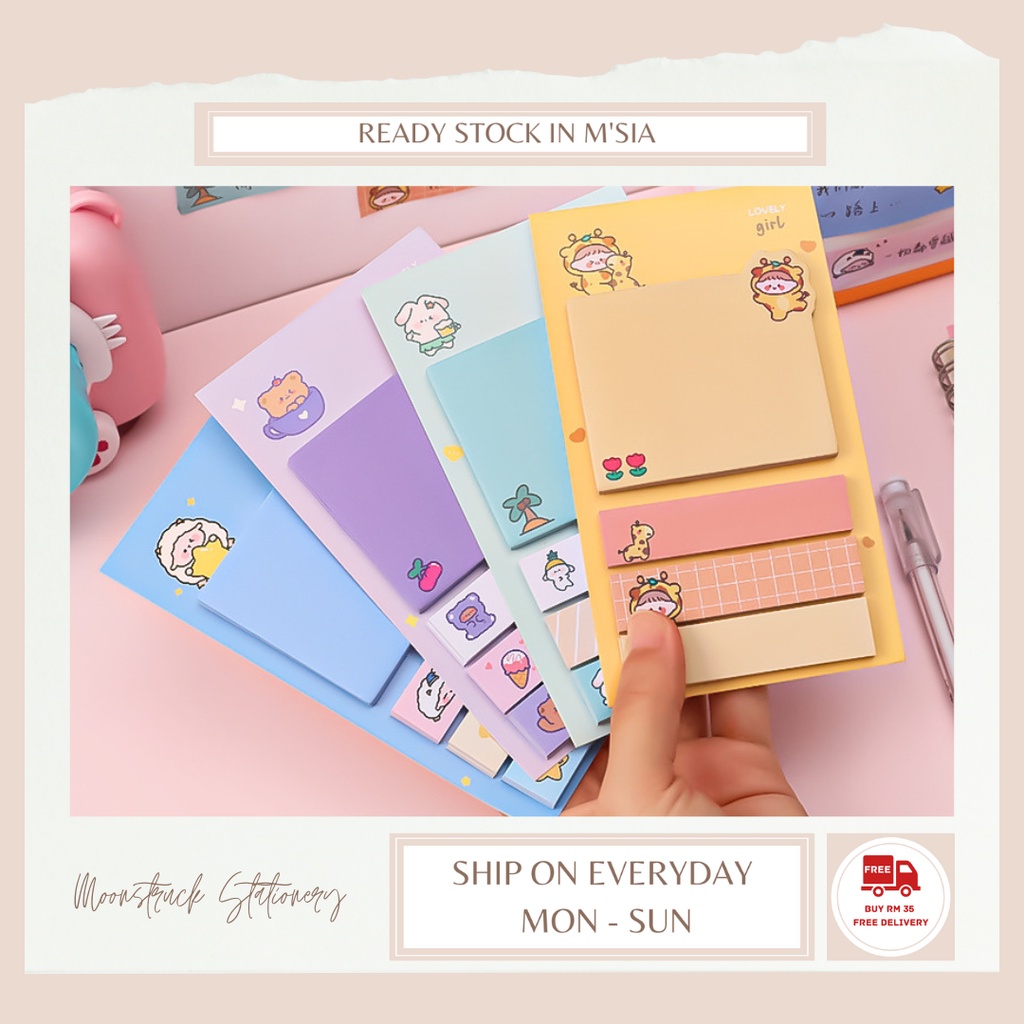 MOONSTRUCK Sticky Note Memo Paper Label Index Cartoon Sheep Bear Deer ...