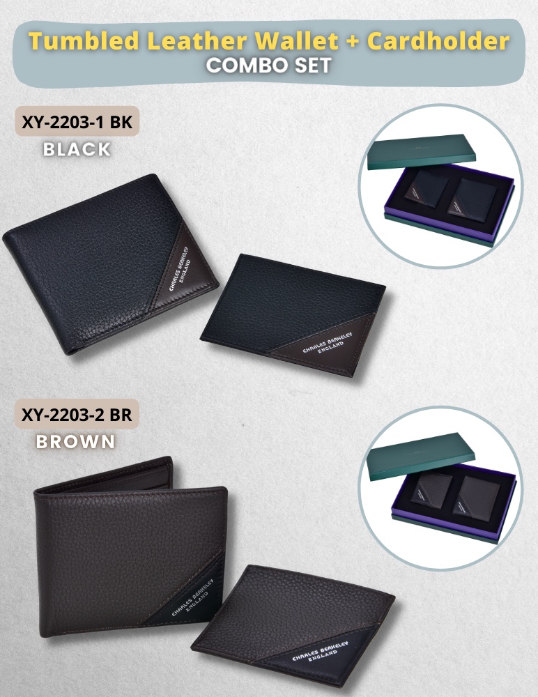 Charles Berkeley Tumbled Leather Bifold Wallet Cardholder Bundle Gift ...