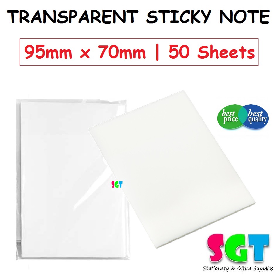 Transparent Sticky Note 95mm x 70mm ( 50 Sheets / pack ) | Shopee Malaysia