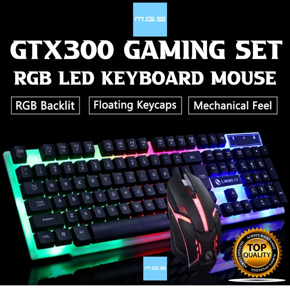 GTX300 Gaming Keyboard & Mouse Set Combo GTX-300 RGB Rainbow Light ...