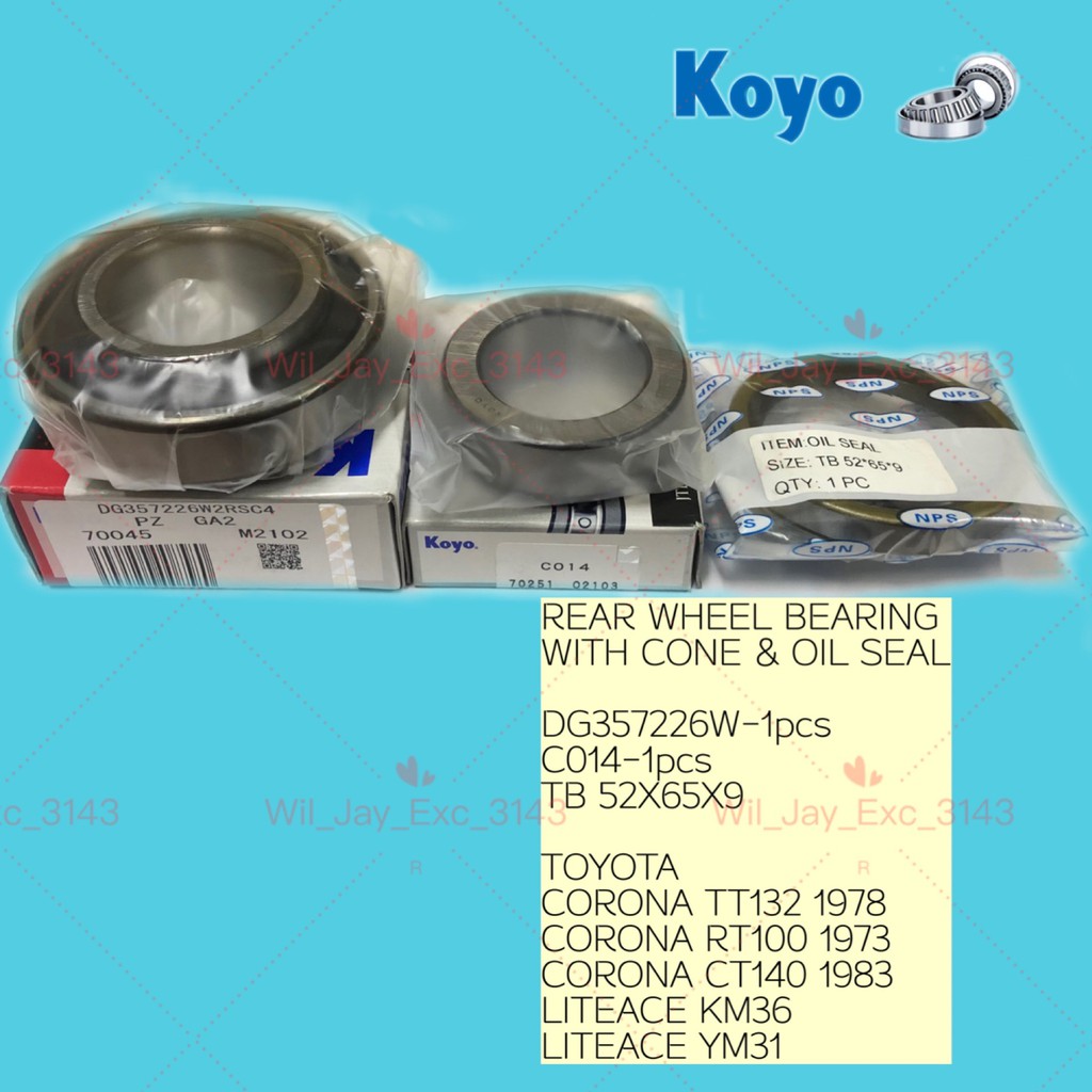 JTEKT KOYO TOYOTA LITEACE KM36,YM31 REAR WHEEL BEARING WITH CONE & OIL ...