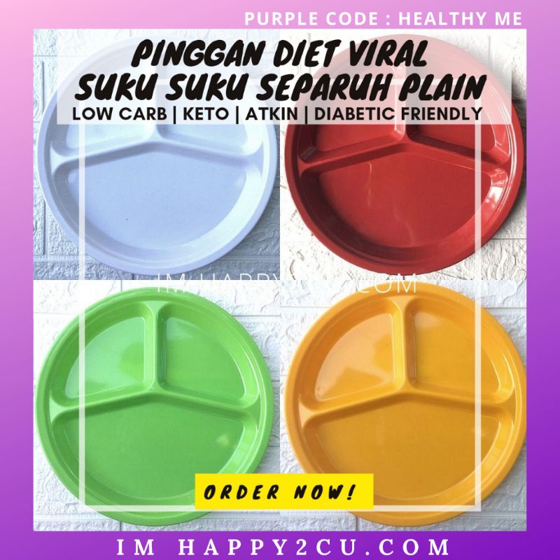 🌺Pinggan Viral Suku-Suku Separuh Corak PLAIN/Pinggan Diet Orang Dewasa ...