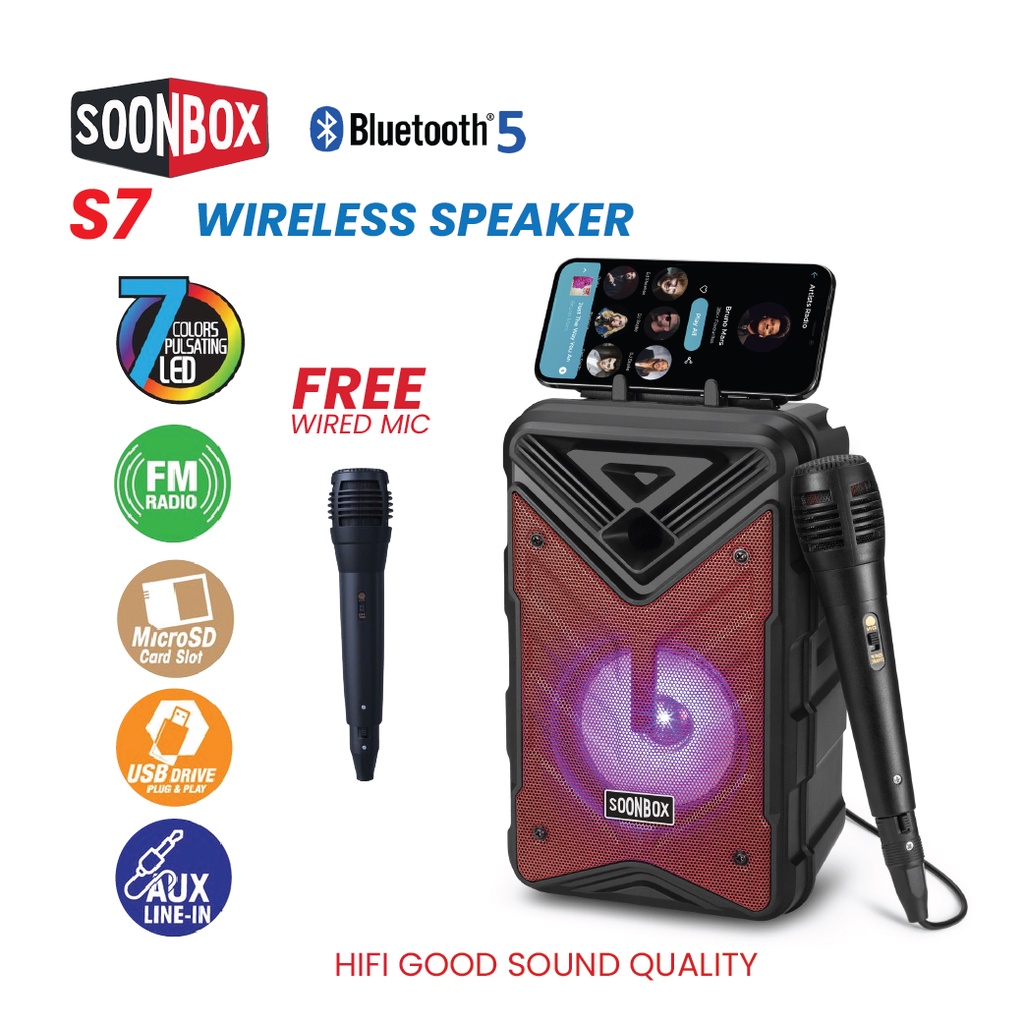 SOONBOX S7 Karaoke Wireless Bluetooth 5 Inch Portable Speaker with Mic ...