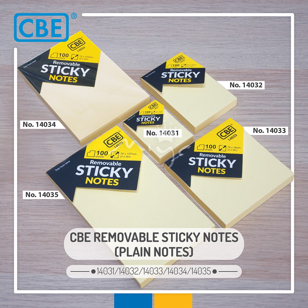 CBE Removable Sticky Notes / Memo Pad / Stick on Notes - 100Sheets ...