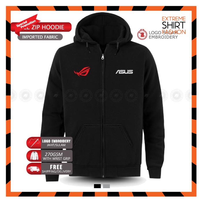 Zip Hoodie Sulam Asus ROG Republic Of Gaming Laptop PC Desktop Monitor ...