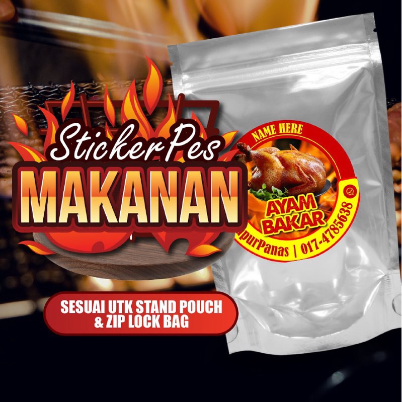 Sticker Pes Makanan Ikan Ayam Daging Bakar Stand Pouch Ziplock Bag Free ...