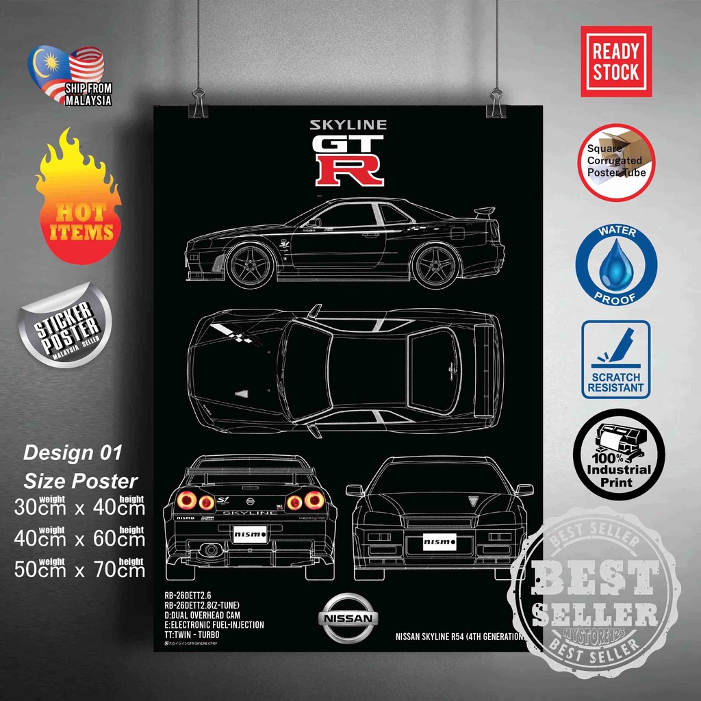 (READY STOCK) Nissan Skyline GTR Poster wall Sticker| Large Format ...