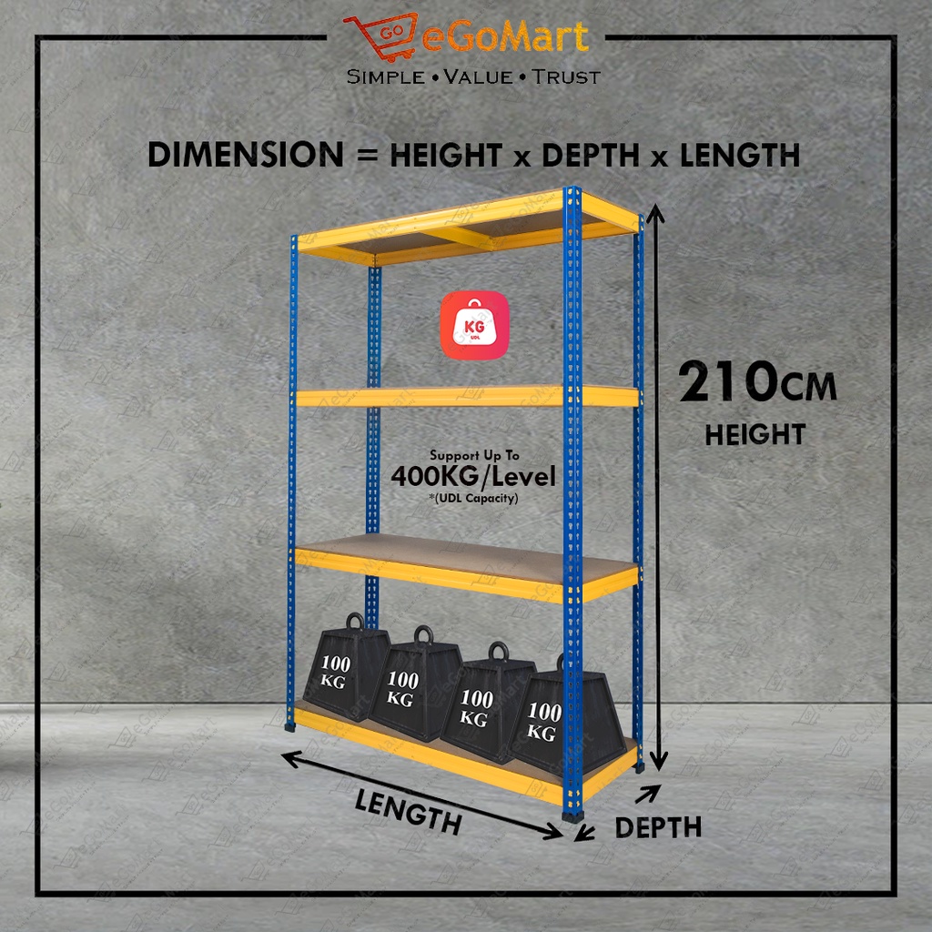 eGoMart 👍 400KG - Rak Besi 4 Tingkat Boltless Rack Shelves Heavy Duty ...