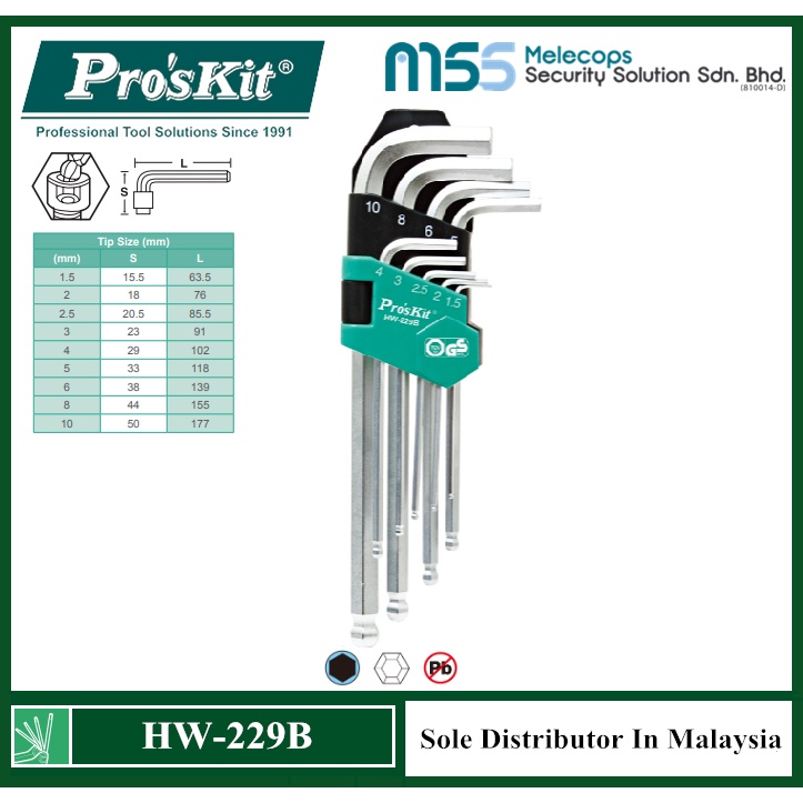 Pro'skit HW-229B 9Pcs Ball Point Long Arm Hex Key Set | Shopee Malaysia