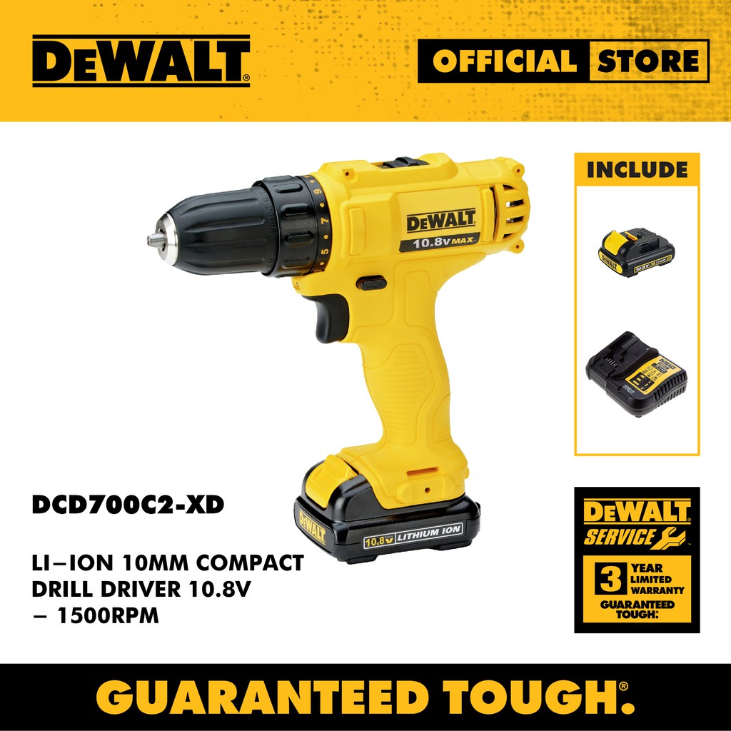 DEWALT DCD700C2-XD Li-ion Compact Drill Driver (10.8V/1500rpm/10mm) | Shopee Malaysia