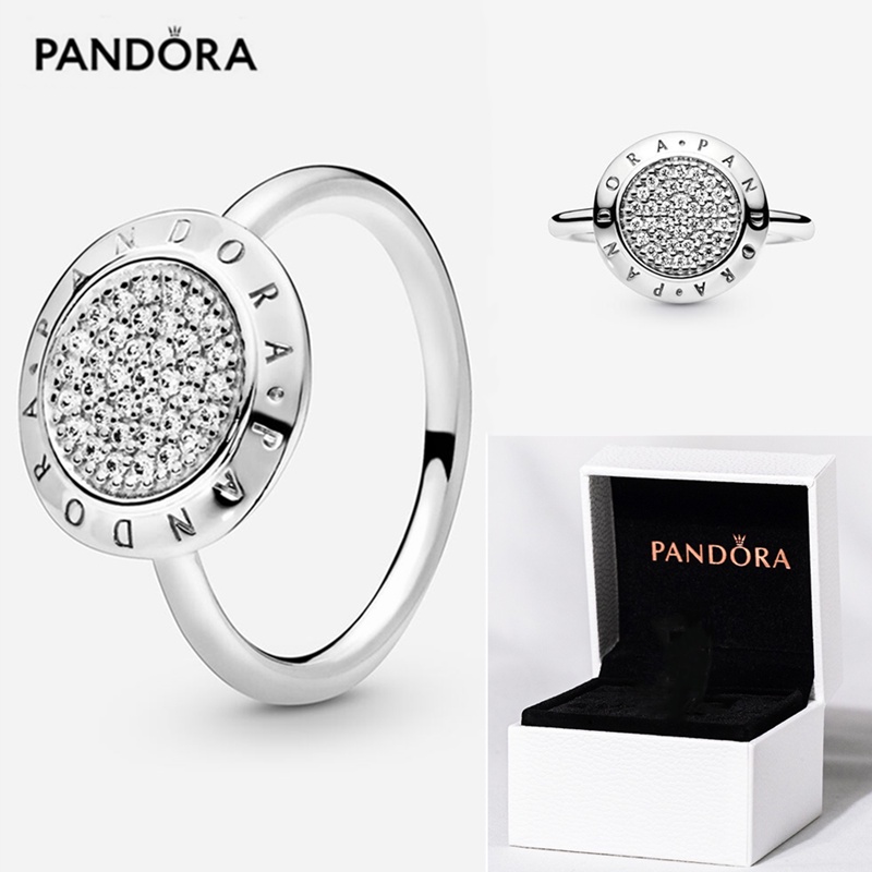 Pandora Ring 925 Silver Pav Logo Ring Woman Wedding Engagement Ring ...
