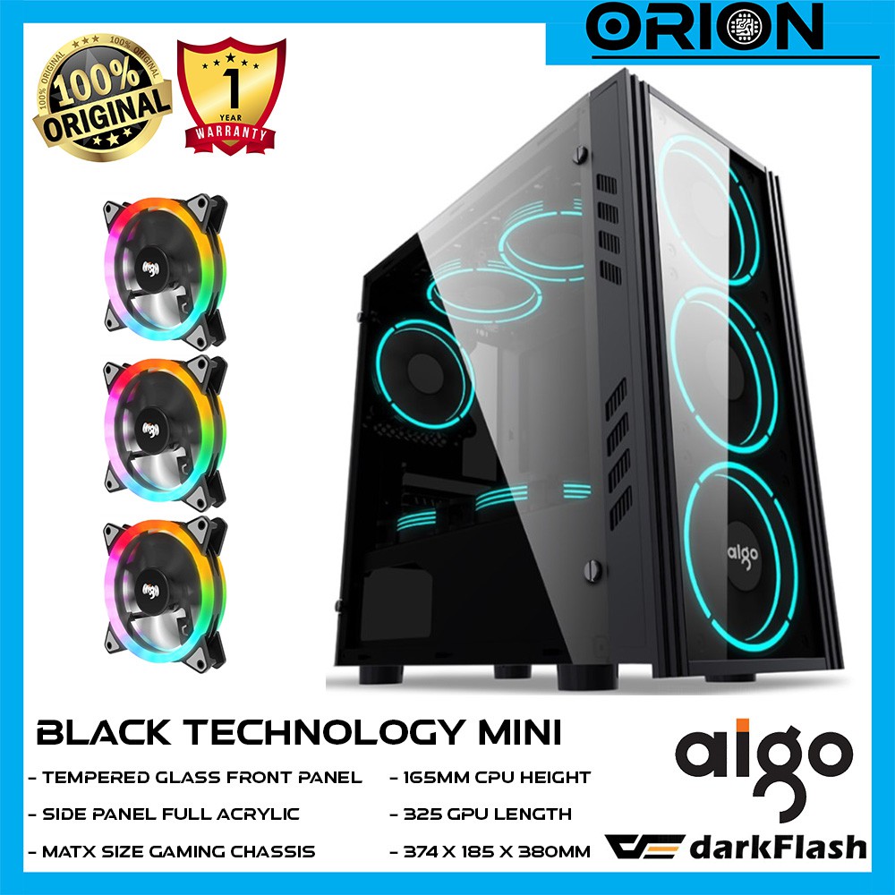 Aigo Black Technology Mini MATX Front TG Side Acrylic Gaming Chassis ...