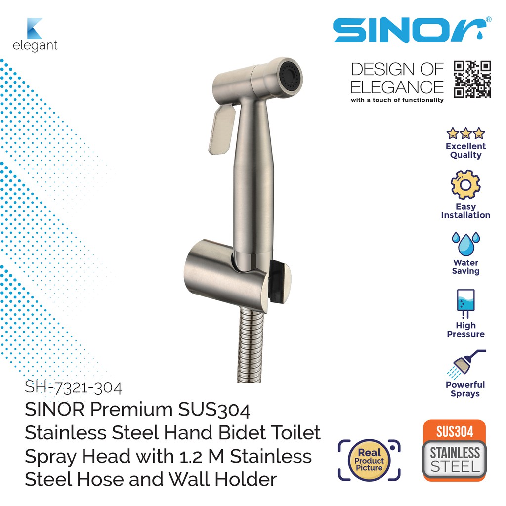 Sinor SH-7321-304 Premium SUS304 Stainless Steel Hand Bidet Toilet ...