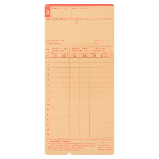 100PCS/ PACK -Punch Cards / Time Cards (100% CARD ) | Shopee Malaysia
