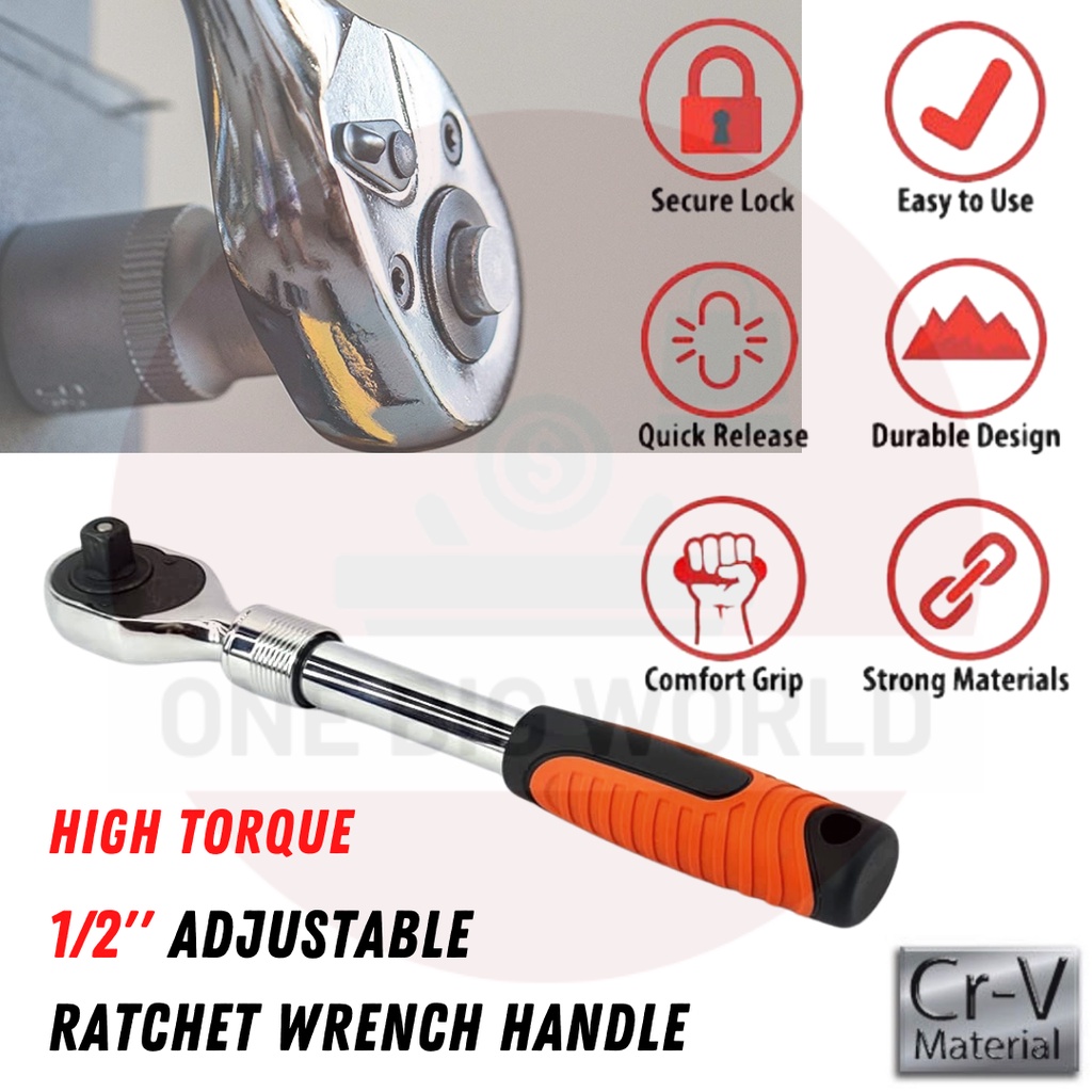 HIGH TORQUE CRV 1/2” ADJUSTABLE RATCHET WRENCH HANDLE STRETCHABLE ...