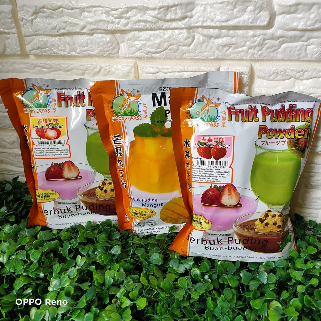 HAPPY GRASS FRUIT PUDDING POWDER LYCHEE / STRAWBERRY/ MANGO FLAVOUR ...