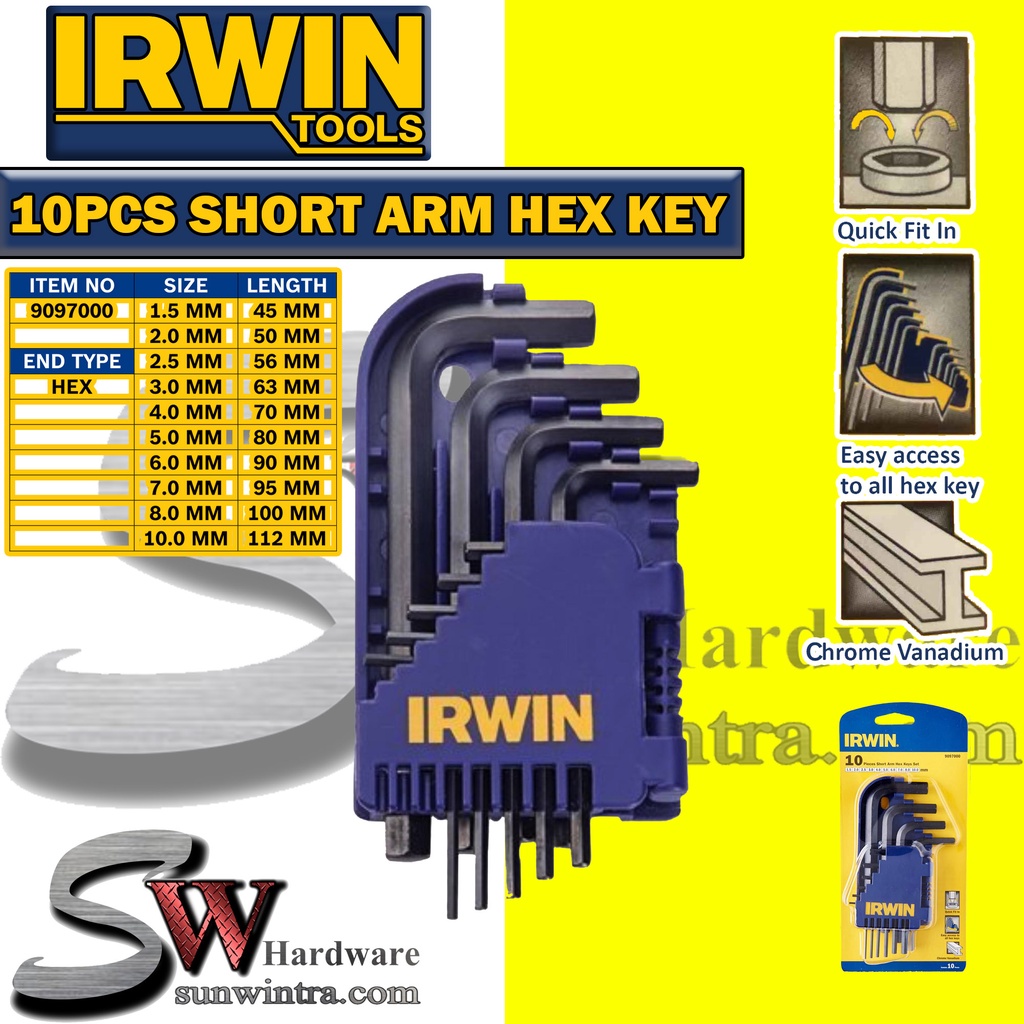 IRWIN 10 Pcs Metric Short Arm Hex Key Set #9097000 Allen key Set ...