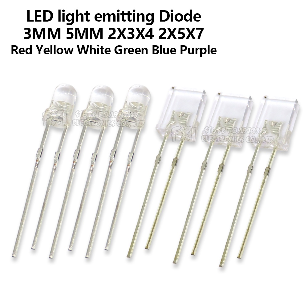 100PCS transparent LED light emitting diode blue red green white yellow ...