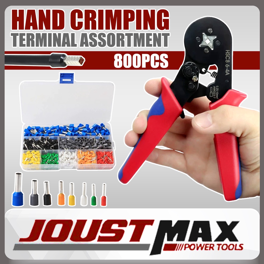 HSC8 6-4A 800pcs Ferrule Crimper Plier Kit 0.25-10mm2 Tubular Terminal ...