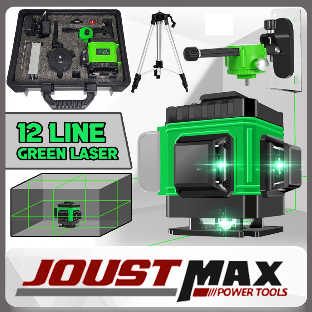 FOX-12LINE-G 12 Line Laser Level Green Light Self-Leveling 360° Rotary ...
