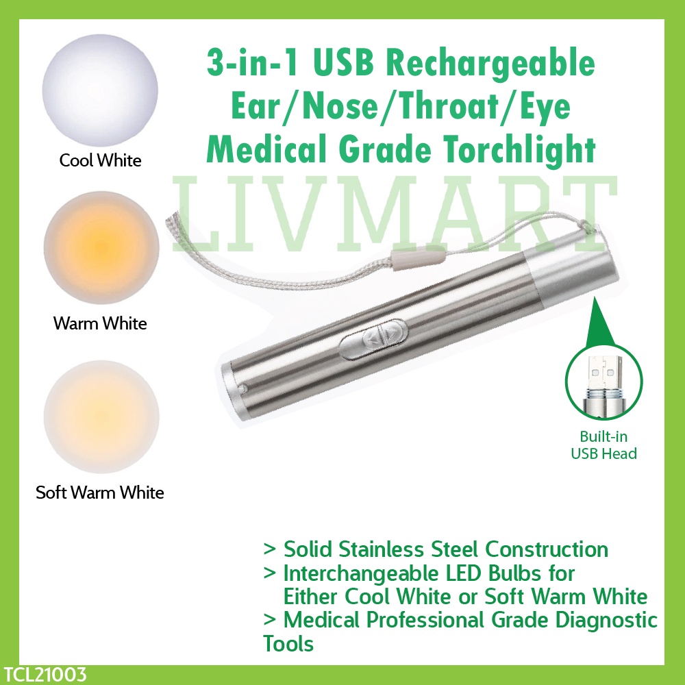 3 in 1 ENT & Eye Exam Warm/Cool White USB Cableless Rechargeable ...