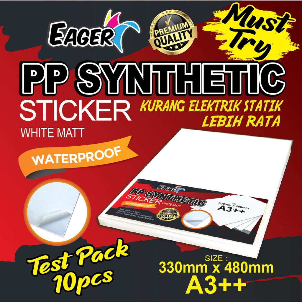 A3++ PP Synthetic Sticker Test Pack !!! 10's per pack | Shopee Malaysia