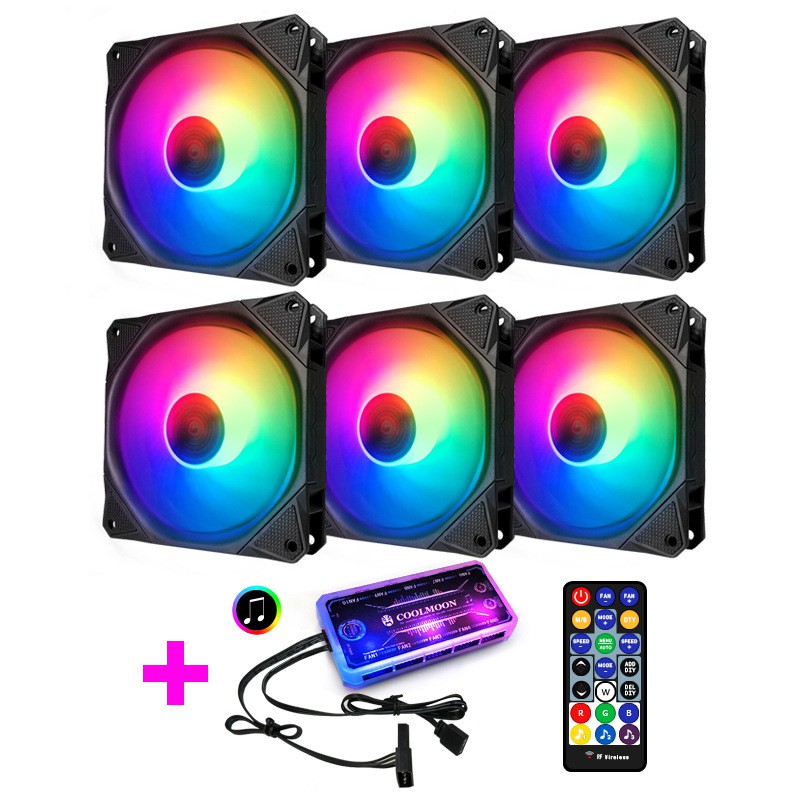 Set of 6 Cooling Fans, Coolmoon X Led RGB Fan - Includes Sync Main Hub ...