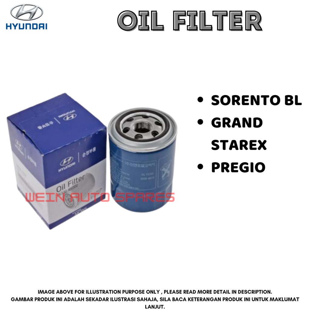 HYUNDAI GENUINE OIL FILTER 26330-4X000 FOR HYUNDAI GRAND STAREX , KIA ...