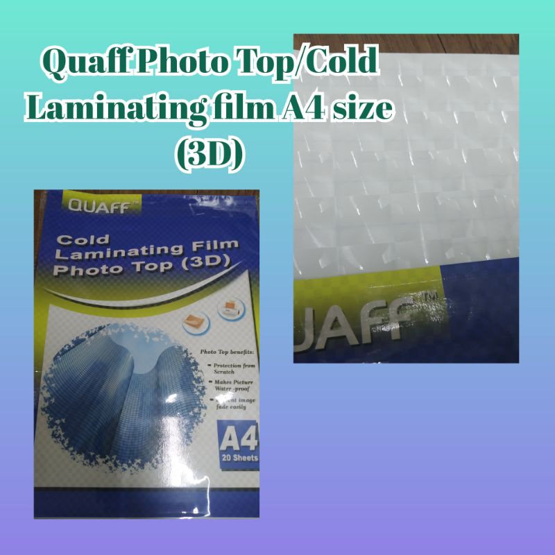Quaff Photo Top/Cold Laminating film A4 size 3D 20sheets per pack ...