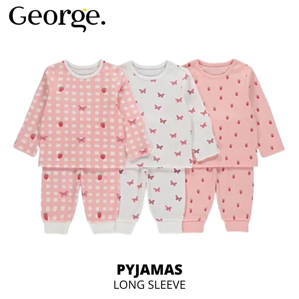 George UK Pink Strawberry Print Long Sleeve Pyjamas 3 Pack (V-UK ...