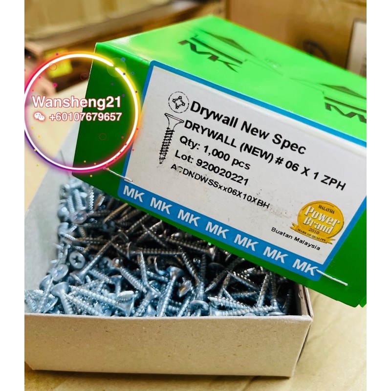 6# x 1" MK zp drywall screw [1 box=1000pcs/1.3kg] | Shopee Malaysia