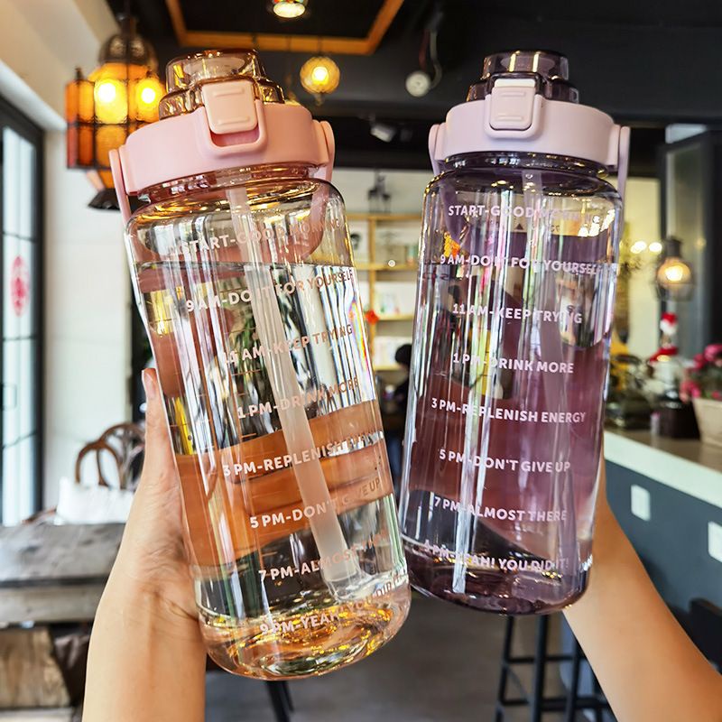 REMINDER 2L Large Capacity Sports Drinking Water Bottle Transparent Plastic Student Fitness ...