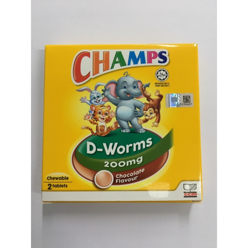 Champs D-Worms 200mg Chocolate Flavour Chewable Tablets 2’s | Shopee ...