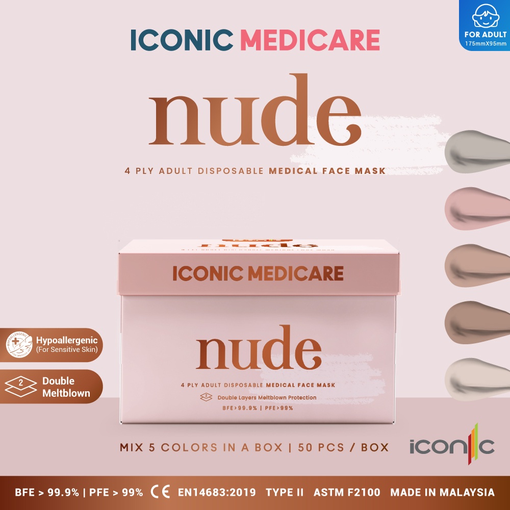 Iconic 4 Ply Medical Face Mask - Nude (50pcs) | Shopee Malaysia